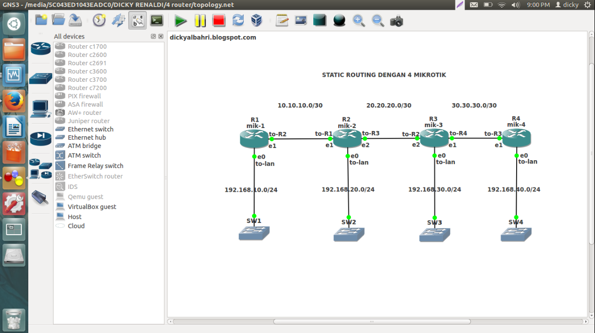 JOBSHEET 5 (Static Routing Dengan 4 Buah Router Mikrotik Dengan GNS3 ...