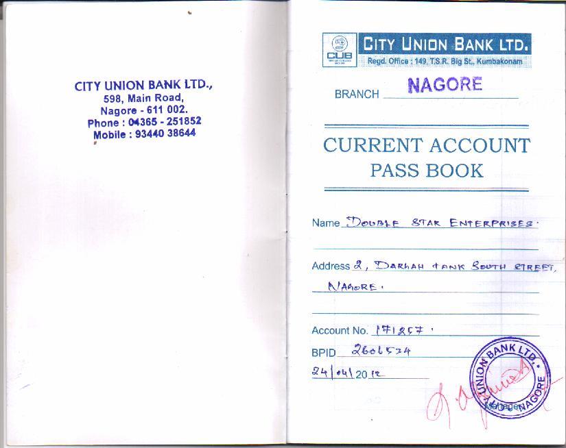 Double Star Enterprises Document: Bank Passbook