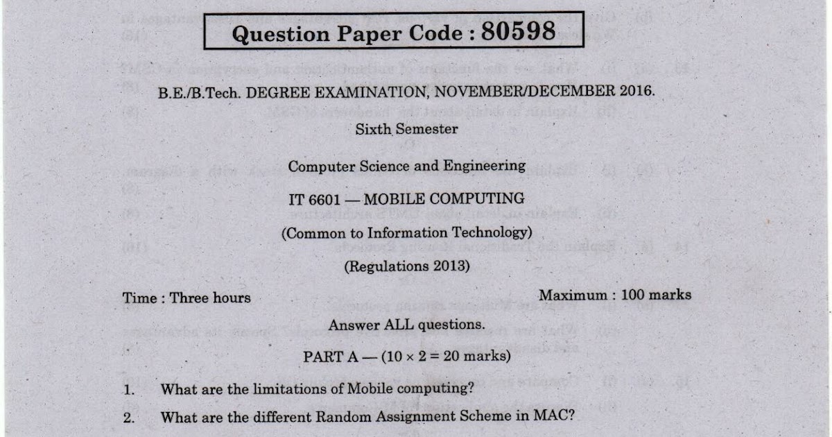 CSE Notes : IT6601 Mobile Computing