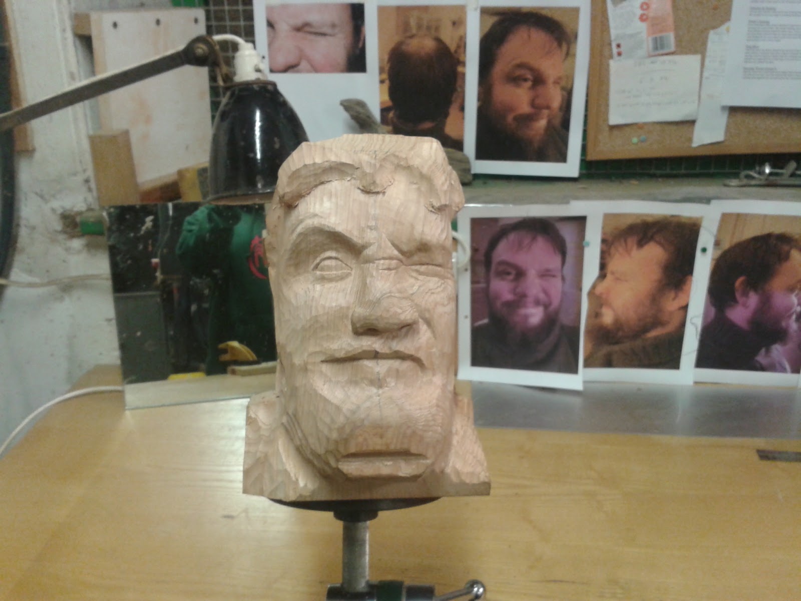 Carving a self portrait in wood for 'Cornucopia' at the Grant bradley ...