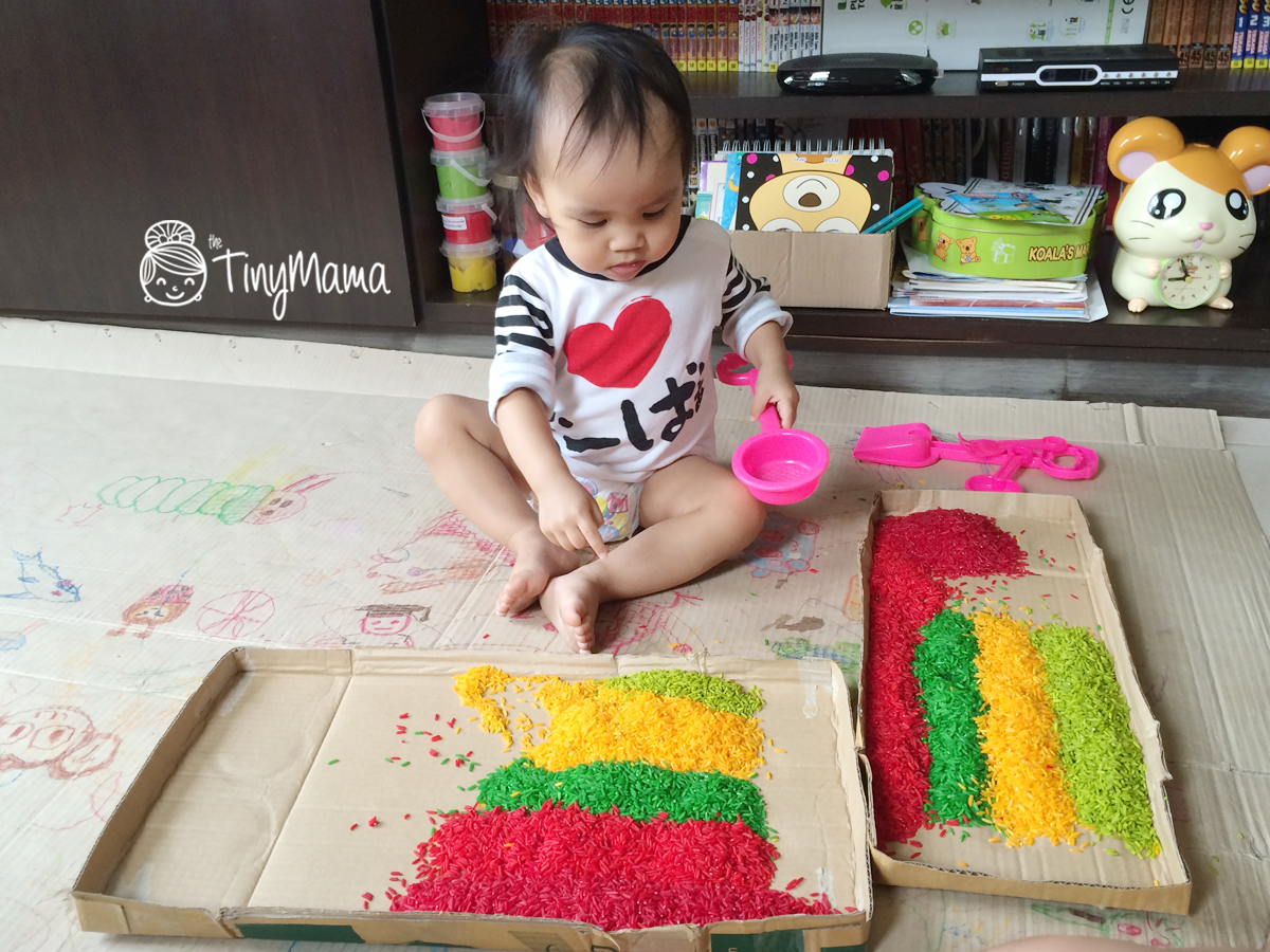 The TinyMama: DIY Colored rice | Learn with play at home (20 months)