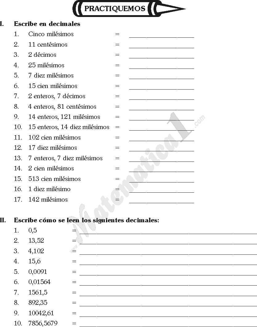 Los Numeros Decimales Y Sus Operaciones Ejercicios De Sexto De Primaria