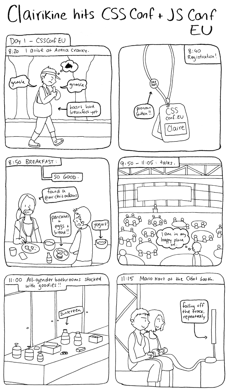 Clairikine Comics: CSSConf EU / JSConf EU 2018 Diary Comics