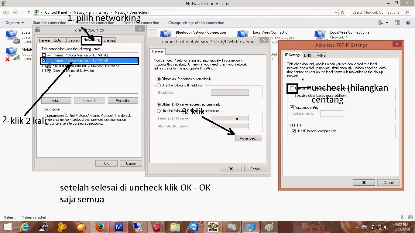 Cara uncheck default gateway Modem tanpa MMD X - Masputz.com