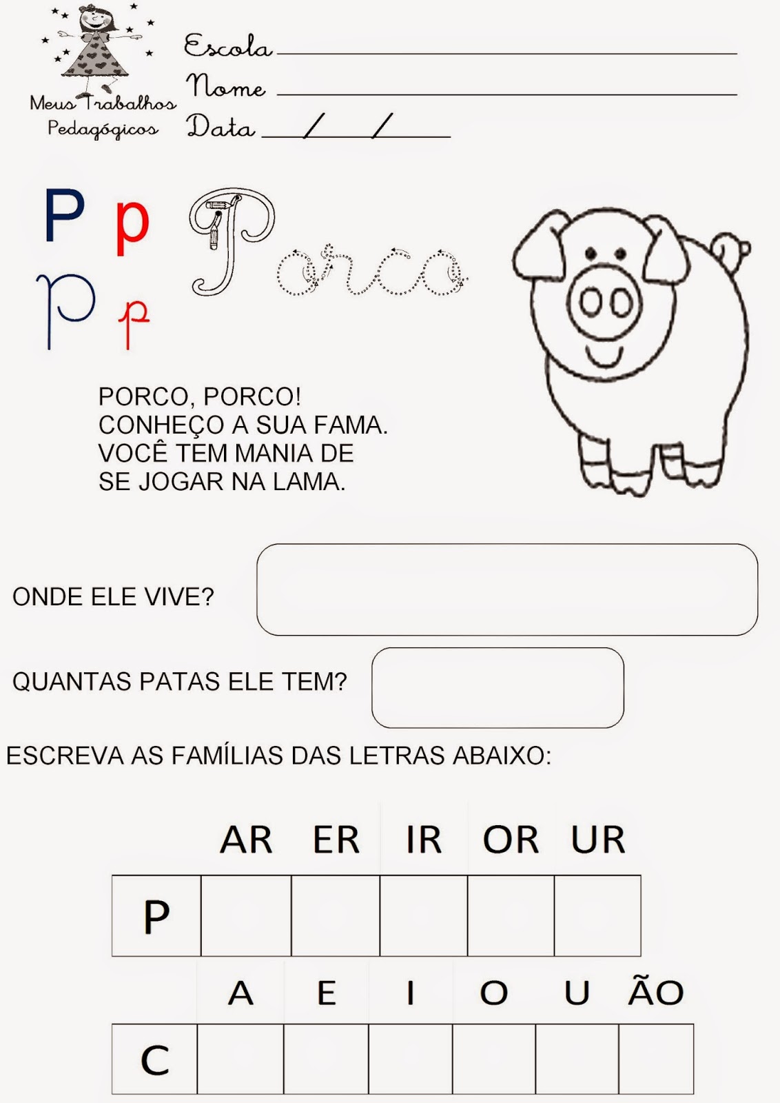 Atividades de leitura e escrita - Letra P Atividades de leitura ...