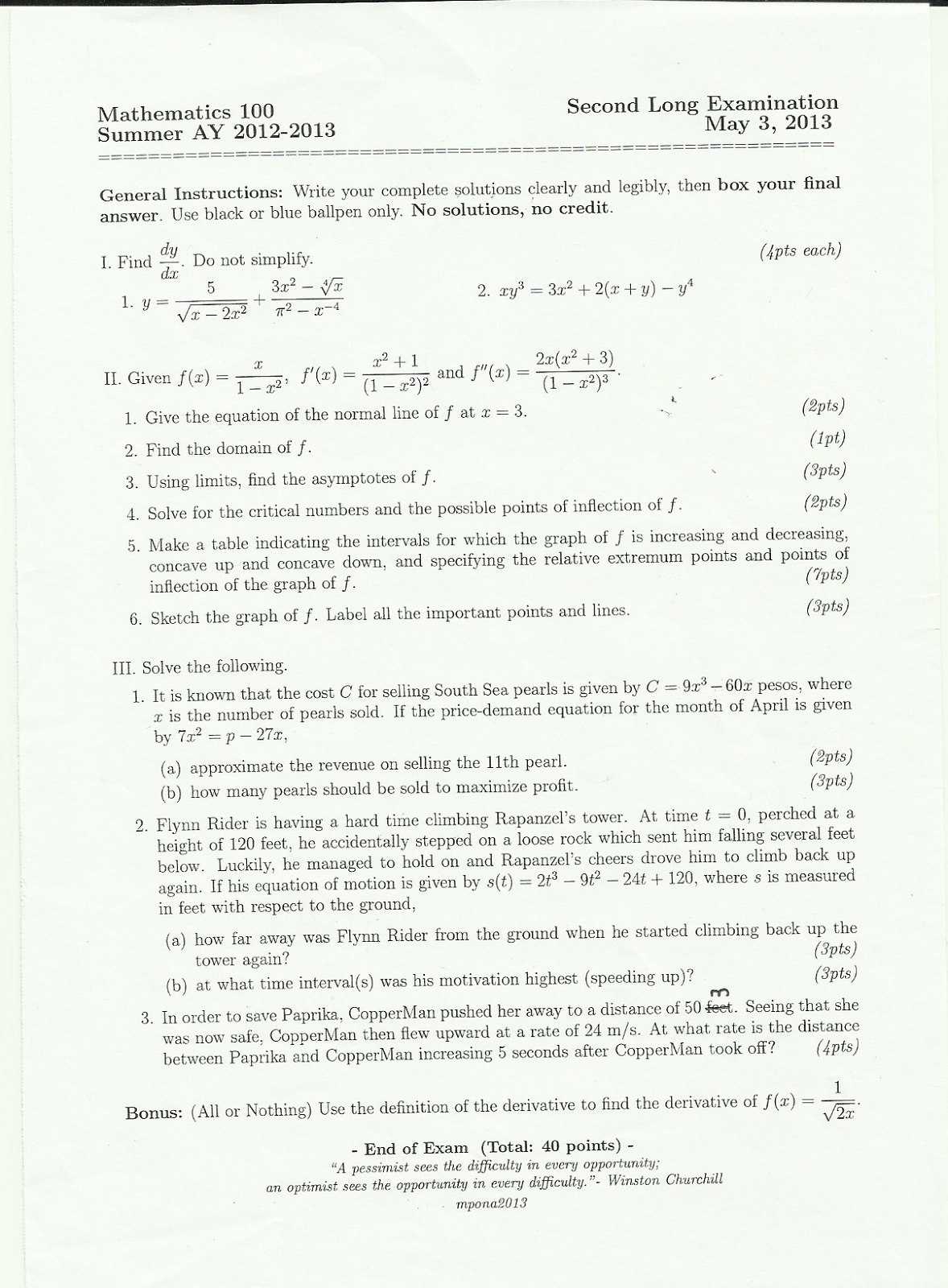 UPD Samplexes, Readings, and Materials: UPD Math 100 Samplexes for ...