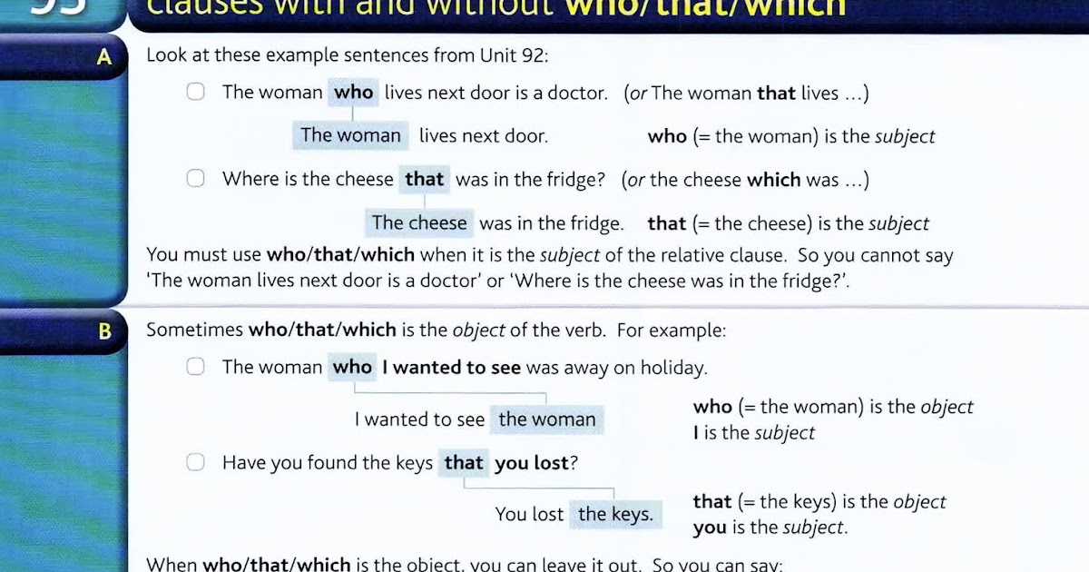 Unit 93: Relative clauses 2: clauses with and without who/that/which ...