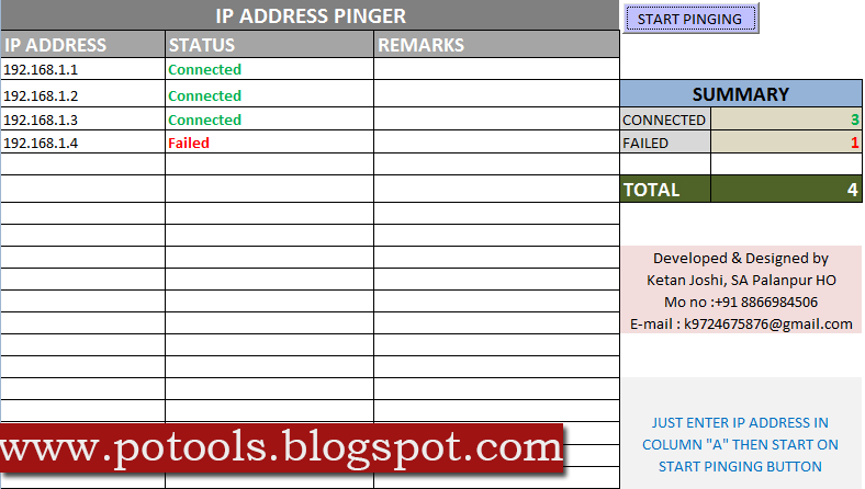 Ip Ping Tool Through Excel To Check The Connectivity