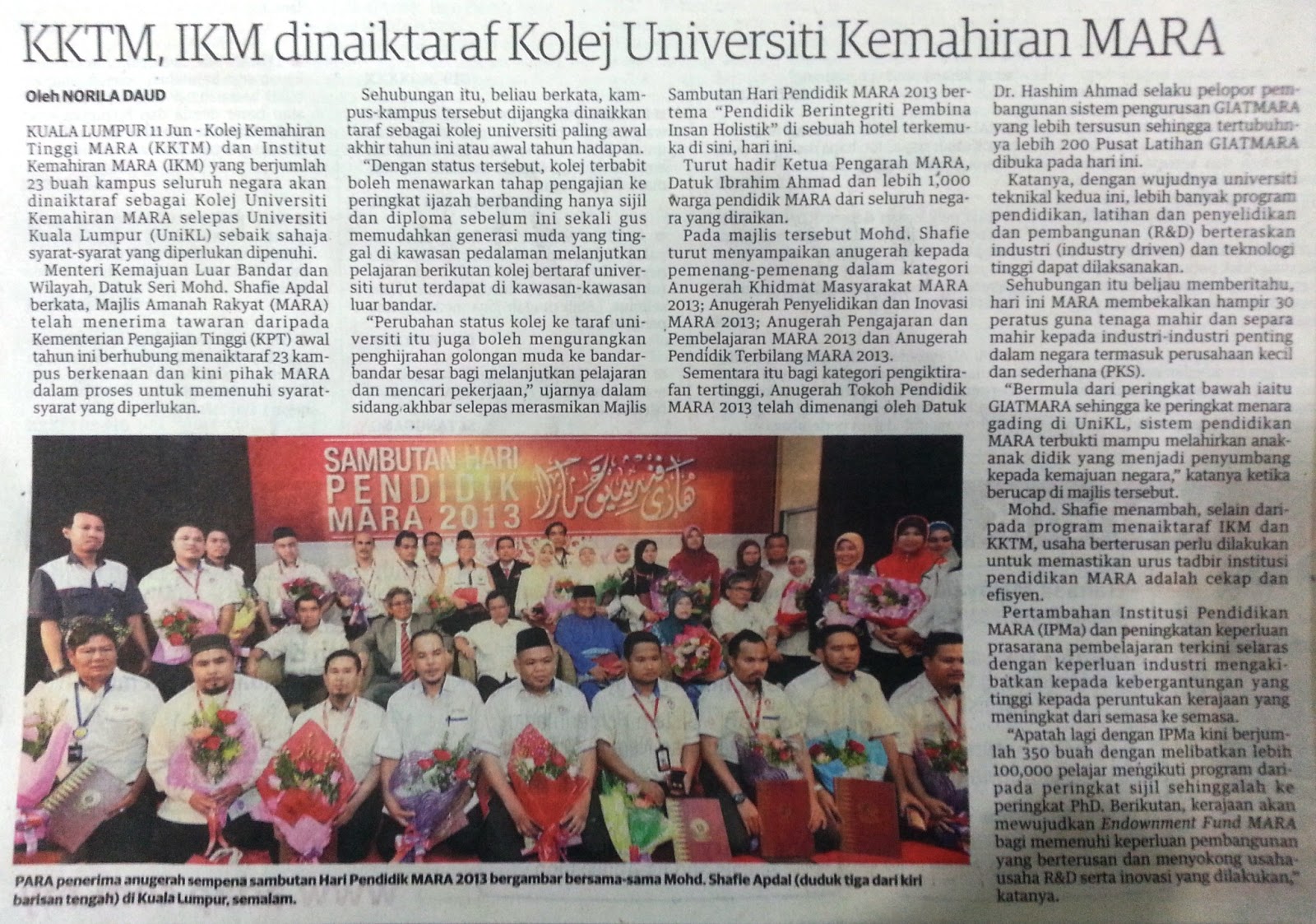 IKM, KKTM Akan Dinaiktaraf Kolej Universiti Kemahiran MARA | Pengajar