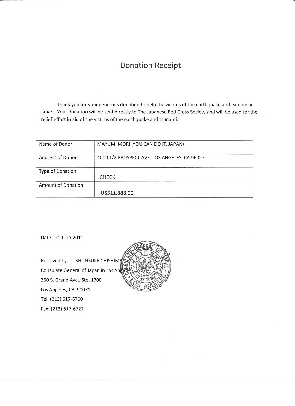 You Can Do It, Japan!: We went to the Consulate General and donated ...