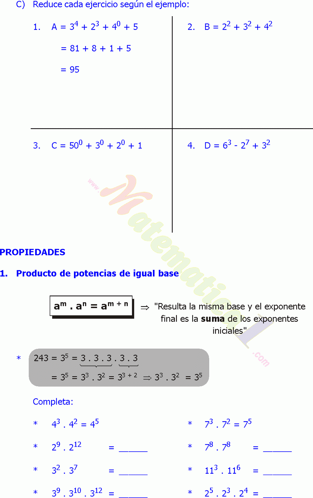 POTENCIACIÓN Y EXPONENTES EJEMPLOS Y EJERCICIOS RESUELTOS DE PRIMARIA O ...