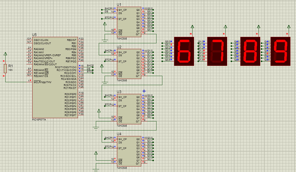 Lập trình 74HC595 + PIC 16F877A hiển thị led 7 thanh