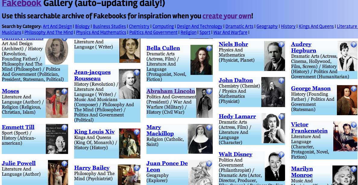 US History Teachers Blog: Fakebook Gallery & Project Ideas