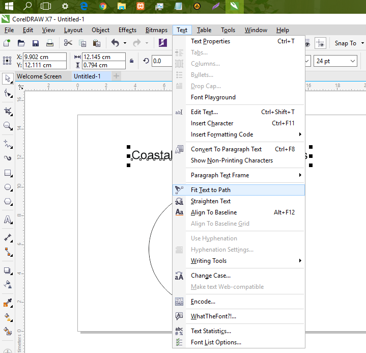 Menggunakan "Fit text to Path" pada CorelDRAW X7 ~ Coastalicious