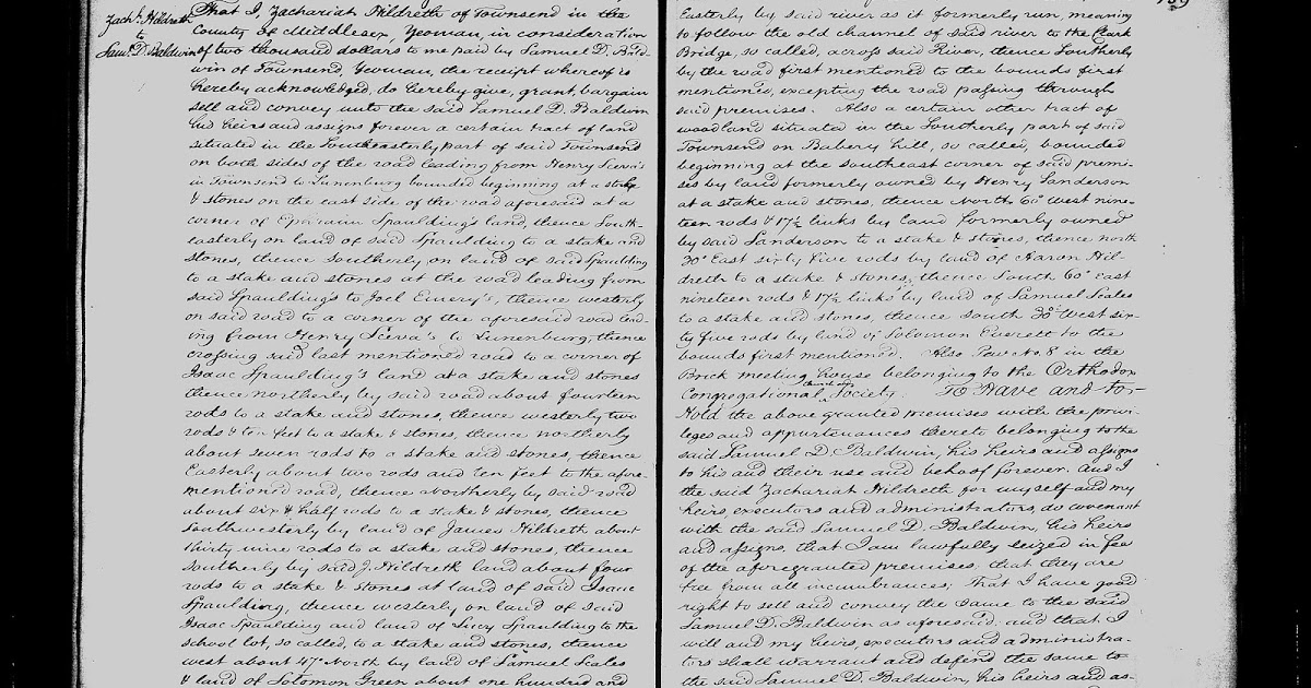 Genea-Musings: Amanuensis Monday -- 1843 Deed of Zachariah Hildreth to ...