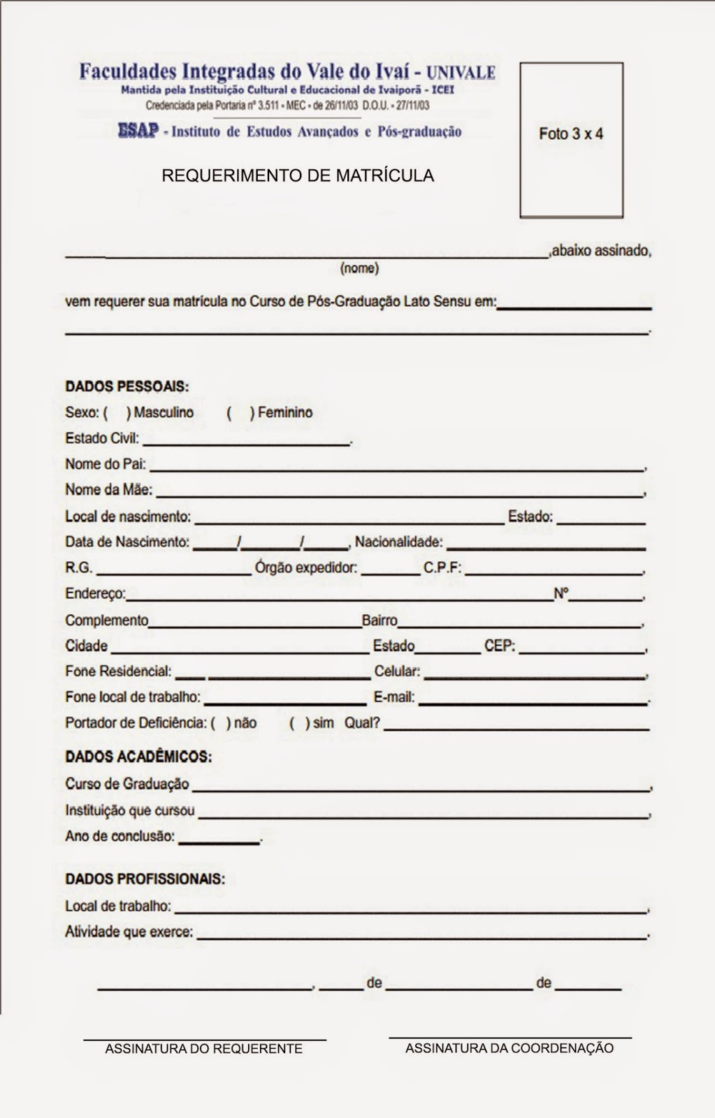 Pós-Graduação Londrina: Requerimento de Matrícula - você pode imprimir ...