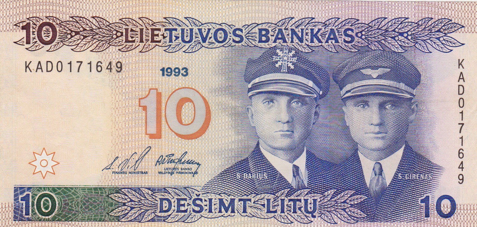 Lithuania 10 Litu banknote 1993 Lithuanian pilots|World Banknotes ...