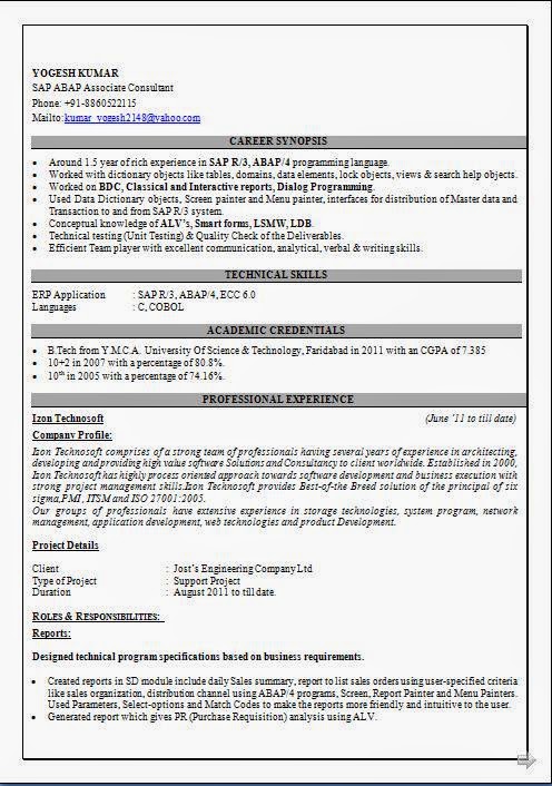 Sap Abap Resume Examples Sap Abap Resume Examples