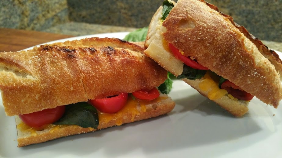 red or green?: Cheddar, Peppadew & Basil Panini