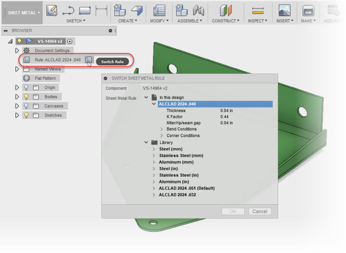 Switching Sheet Metal Styles