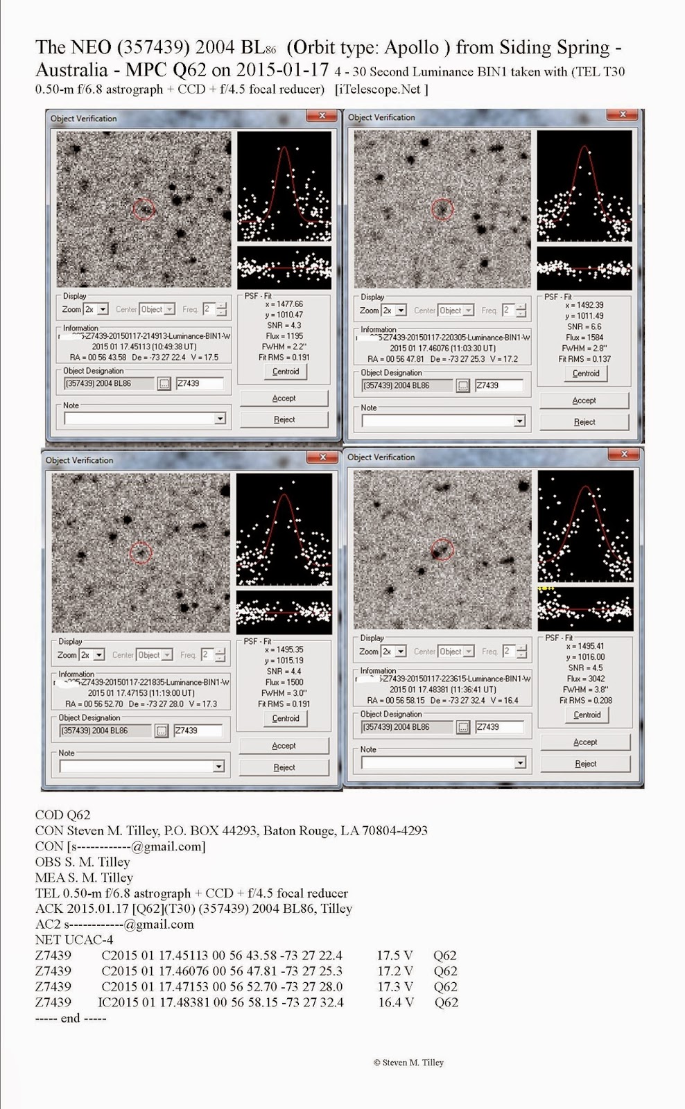 Lagniappe Observing: The NEO (357439) 2004 BL86 (Orbit type: Apollo ...