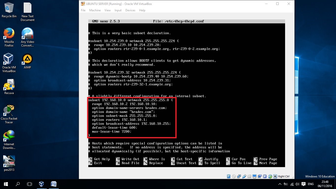 Cara Konfigurasi DHCP menggunakan Ubuntu Server pada Virtualbox