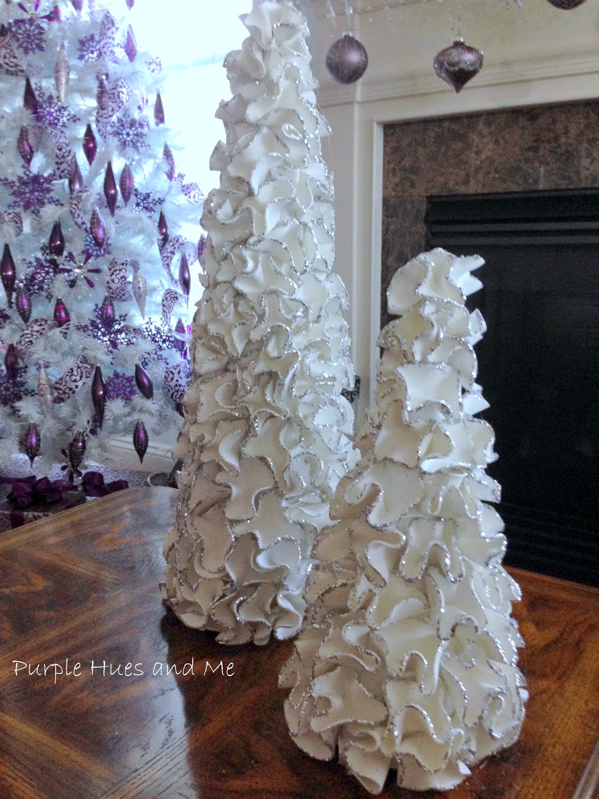 Purple Hues and Me: Ruffled Foam Sheets & Glitter Christmas Tree Cones