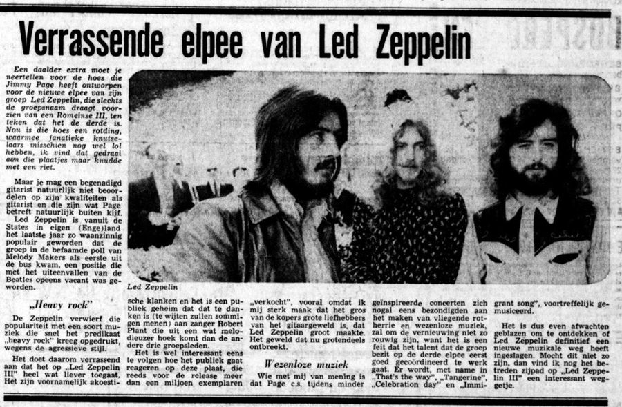 Rock & Roll Newspaper Press History: Led Zeppelin - De Telegraf (The ...