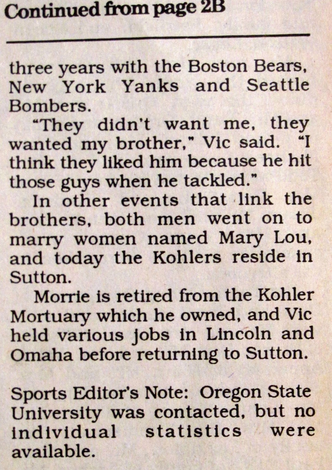Sutton Nebraska Museum: Kohler Brothers Inducted into OSU Football Hall ...