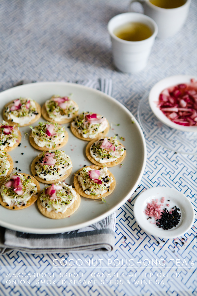 tea cup tea: MASCARPONE SPROUT CANAPES WITH COCONUT POUCHONG TEA