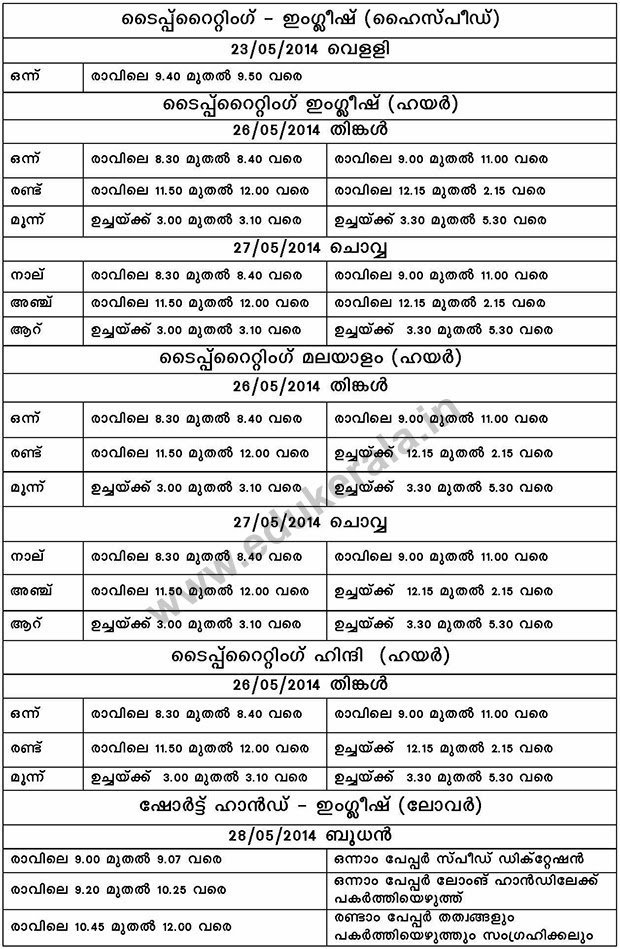 KGT Examination Commerce Group May 2014 Timetable | Edu Kerala - Kerala ...