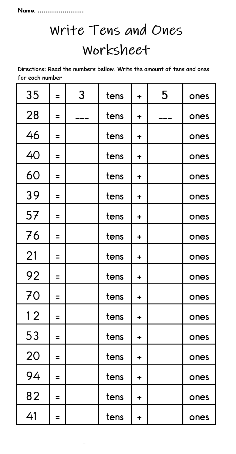 Write Tens and Ones Worksheet