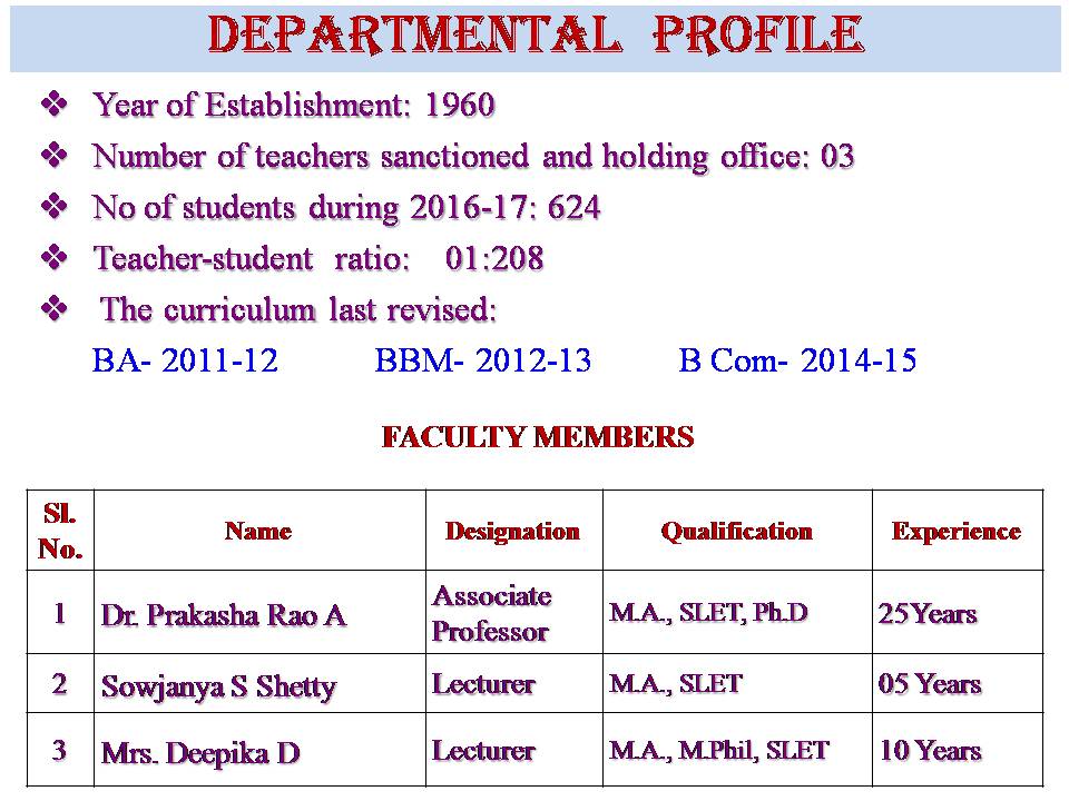 Departmental Profile: 2016-17