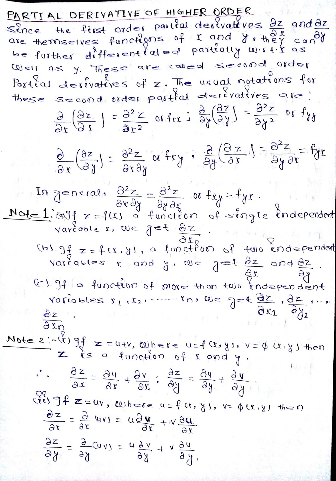 Partial derivative important formula | Study material