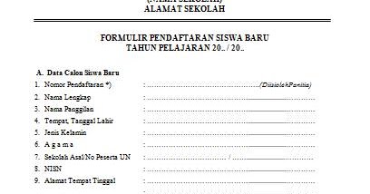 Contoh Formulir Pendaftaran Siswa Baru yang Melanjutkan Sekolah - 2 ...
