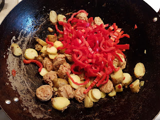 Almost Wasted: Fingerling Potato Hash with Sausage, Broccolini and Red ...