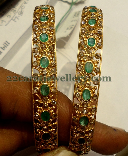 Broad Emeralds Bangles in 22k - Jewellery Designs