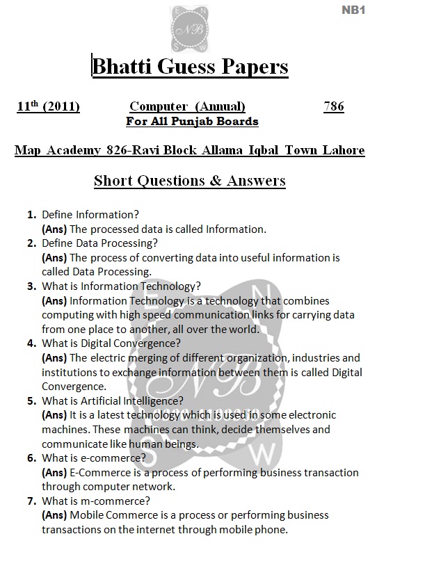 NB Golden Chance: 11th Guess Papers
