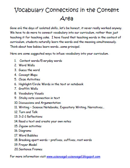 Science Gal: Vocabulary Connections