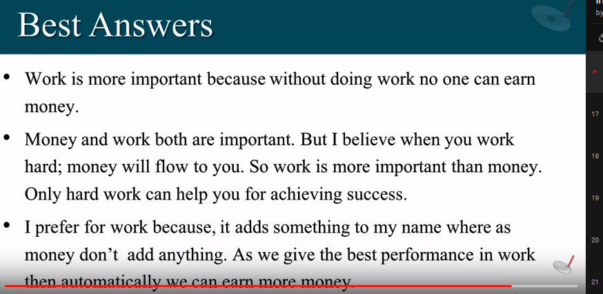 Friskila English Course: What is more important to you, the money or work?