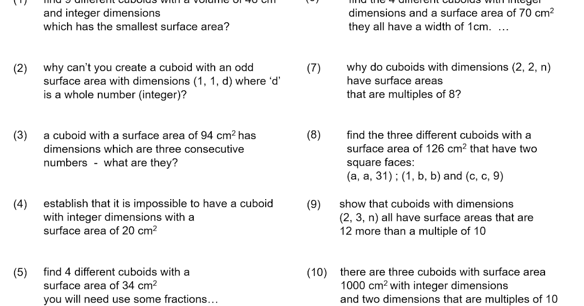 MEDIAN Don Steward mathematics teaching: harder cuboid surface area ...