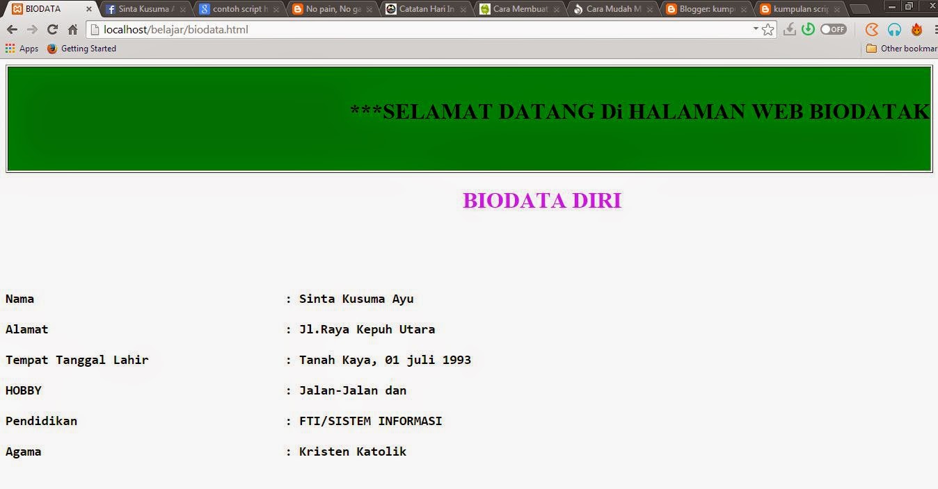 kumpulan script-script: contoh script biodata menggunakan html