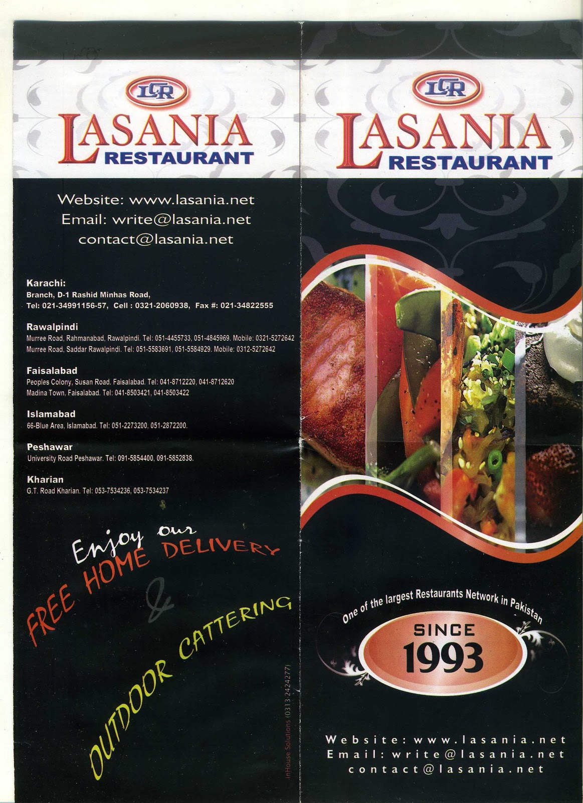 Desi Food & Recipe Blog: Lasania Restaurant's Menu. Rashid Minhas Road ...