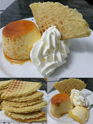 Mi pastelería: Flan con nata y barquillo
