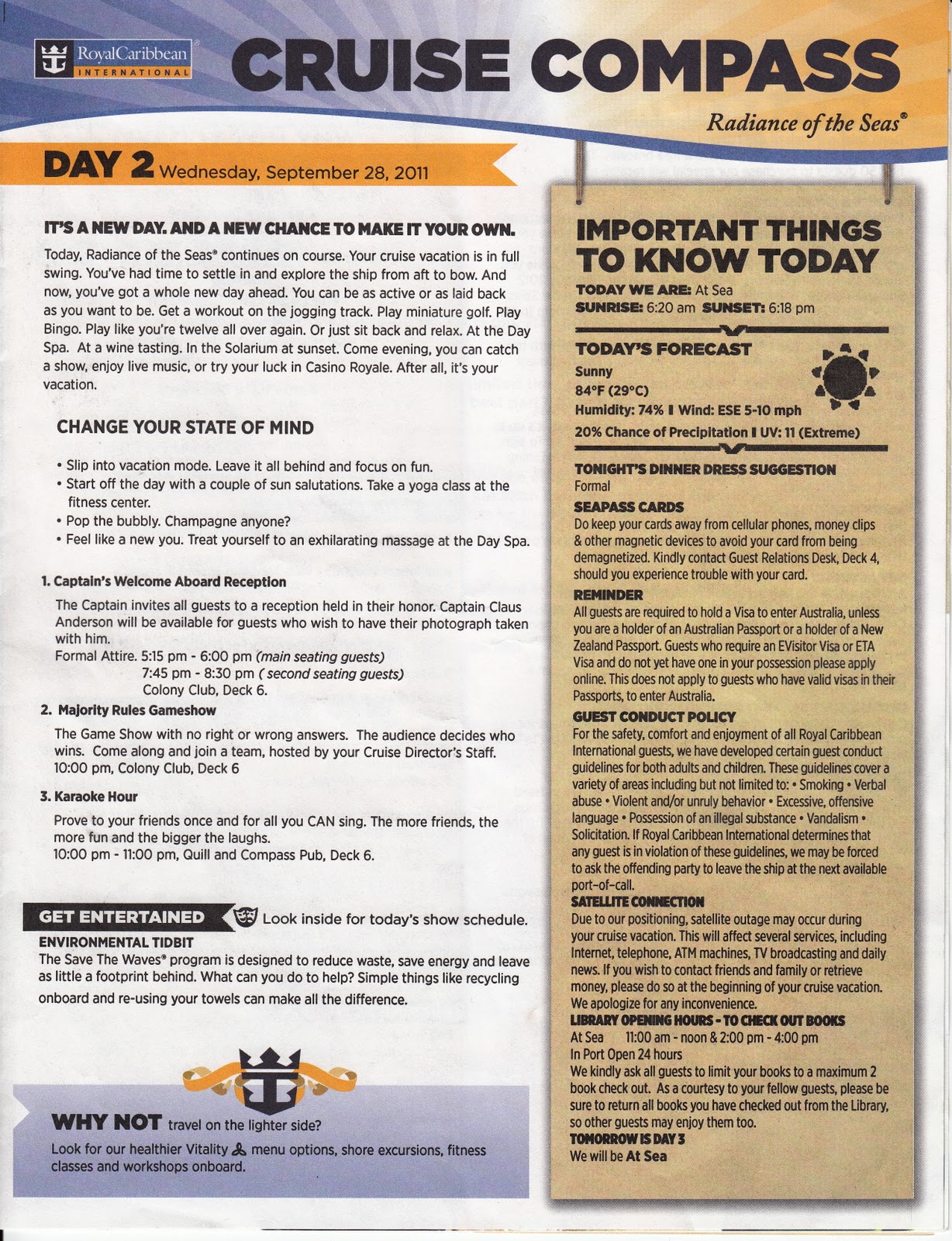 Cruising on the Radiance of the Seas: Cruise Compass