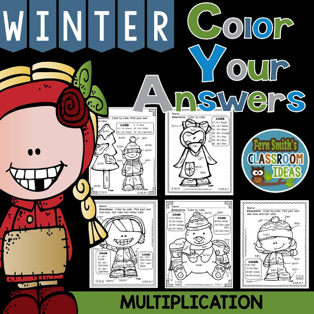 Winter Fun! Color Your Answers Printables - Multiplication and Division ...