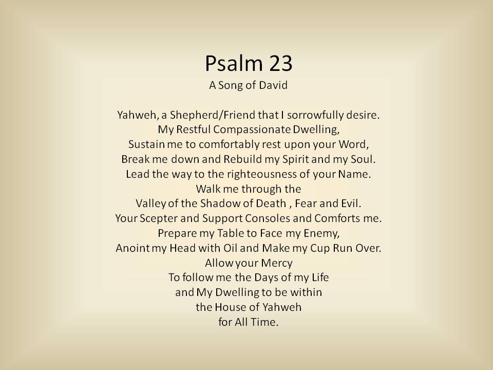 Perceptions From Beyond Time And Space: The 23rd Psalm Revisited