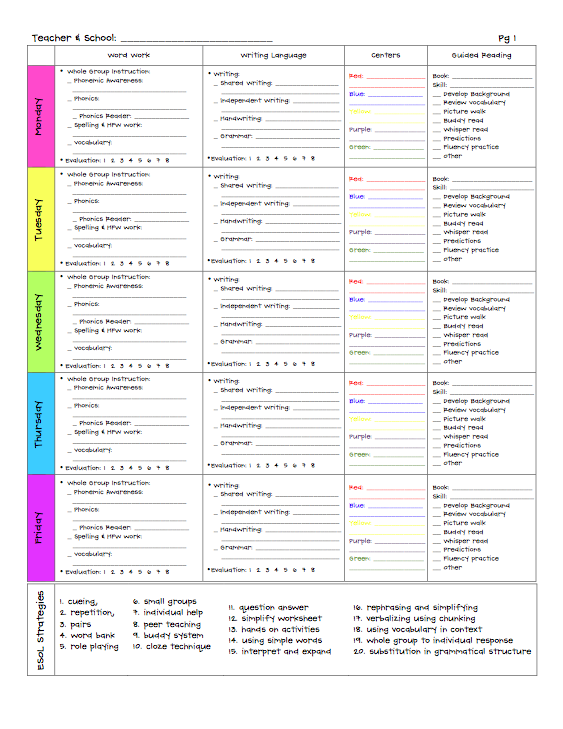 A Teacher's Plan: Templates