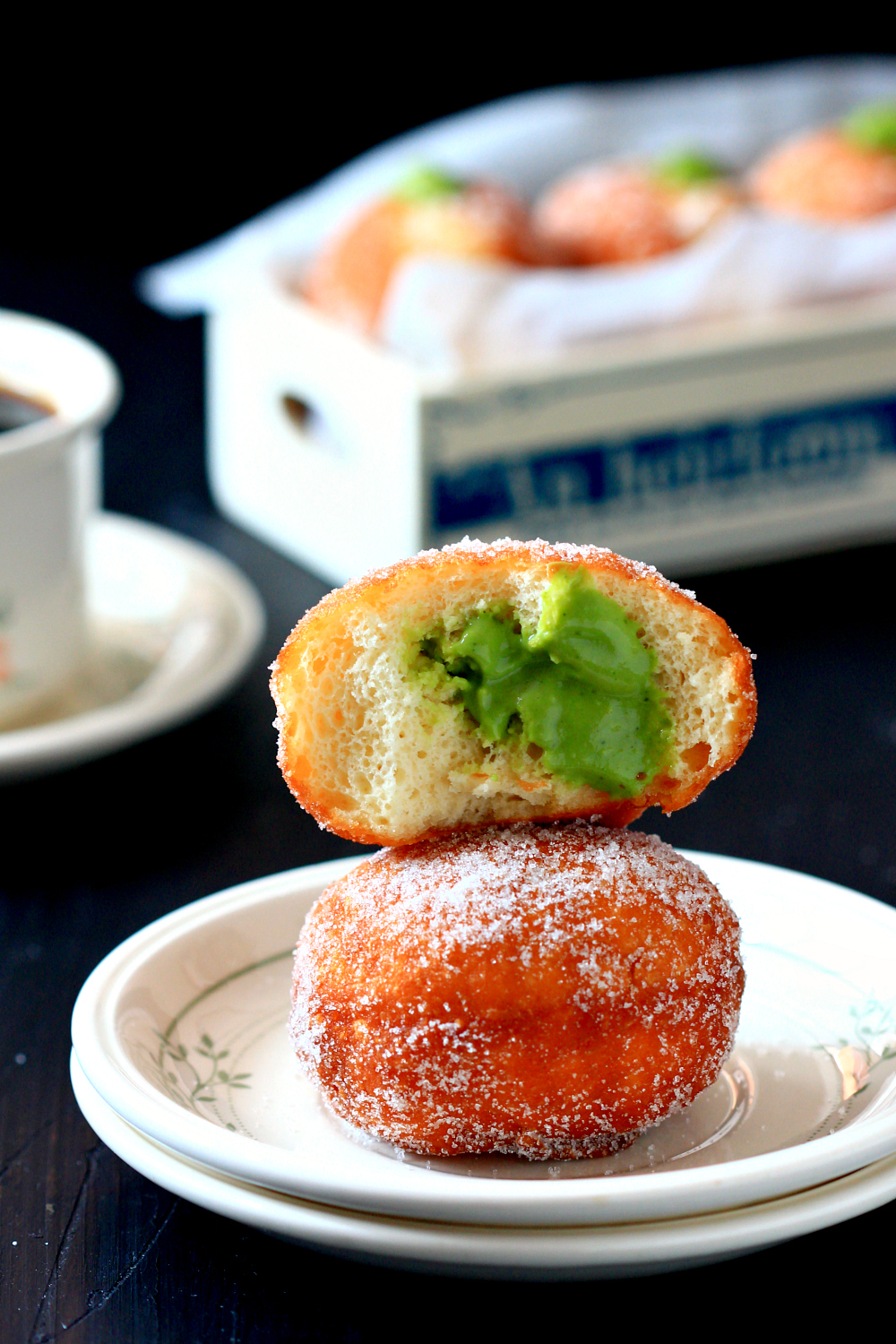 Matcha cream-filled mini doughnuts