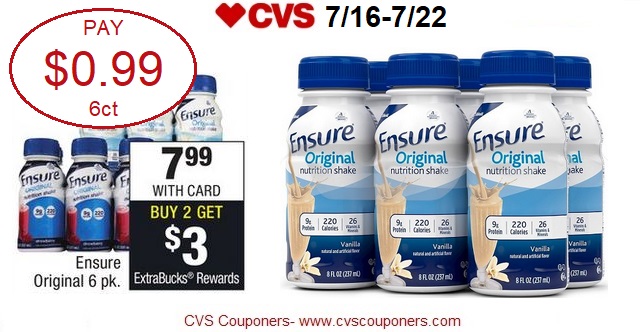 Ensure Original Nutrition Shakes 6 Pack, Only $0.99 at CVS! (7/16-7/22 ...